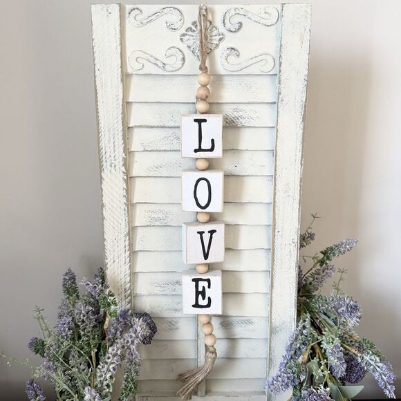 Accents | Love Distressed Wood Blocks Bead Tassel Hanger Sign Home ...